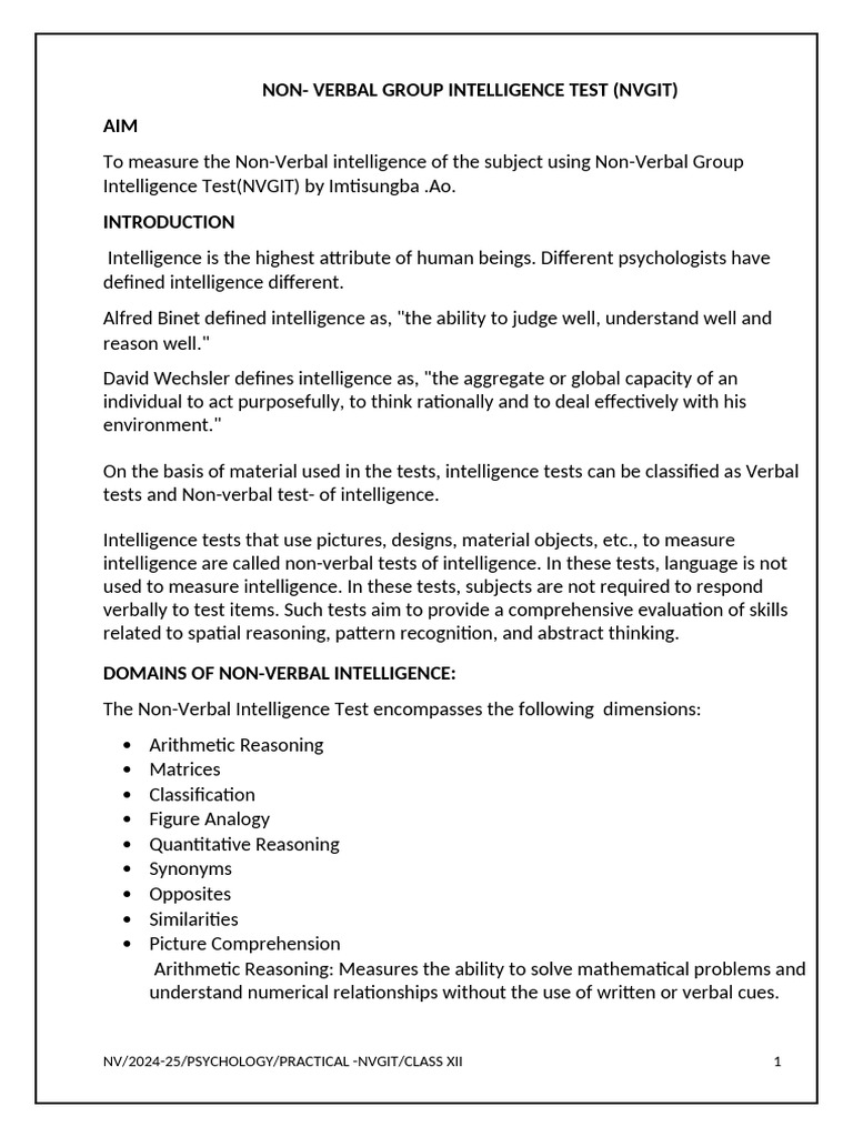 Non-Verbal Group Intelligence Test Guide | PDF | Intelligence Quotient ...