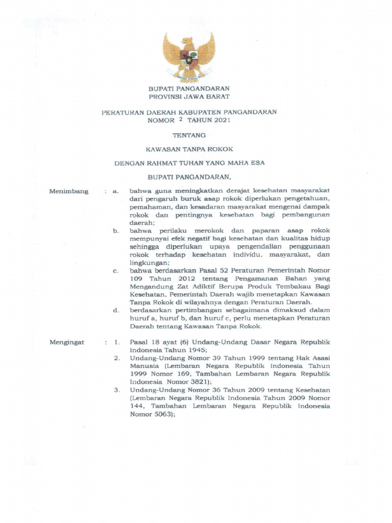 Perda Nomor 2 Tahun 2021 Tentang KTR | PDF