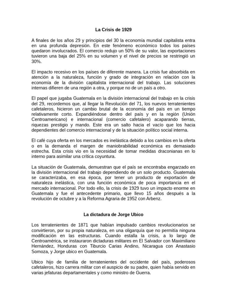 La Dictadura de Jorge Ubico | PDF | Guatemala | Agricultura