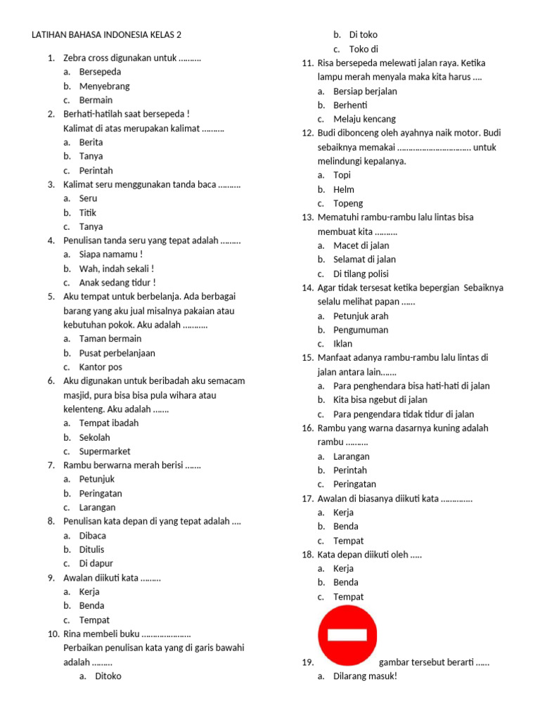Soal Bahasa Indonesia Kelas 2 Bab 3 | PDF