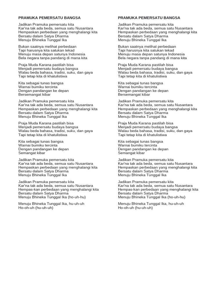 Lirik Lagu Pramuka Pemersatu Bangsa | PDF
