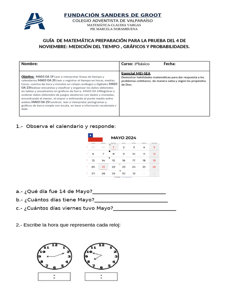 Guía de Matemática para Tercero Básico. | PDF