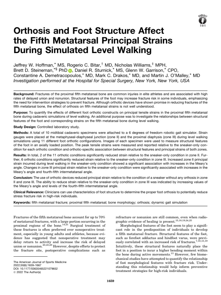 Orthosis and Foot Structure Affect The Fifth Metatarsal Principal ...