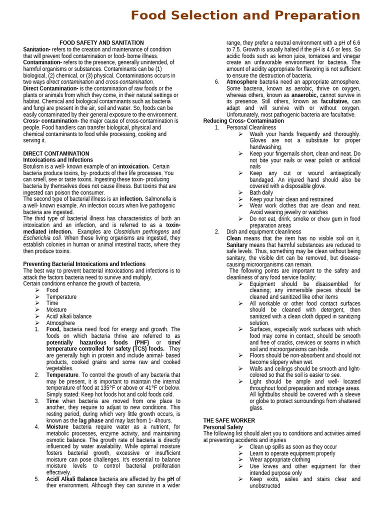 Food Safety and Sanitation | PDF | First Aid | Bacteria