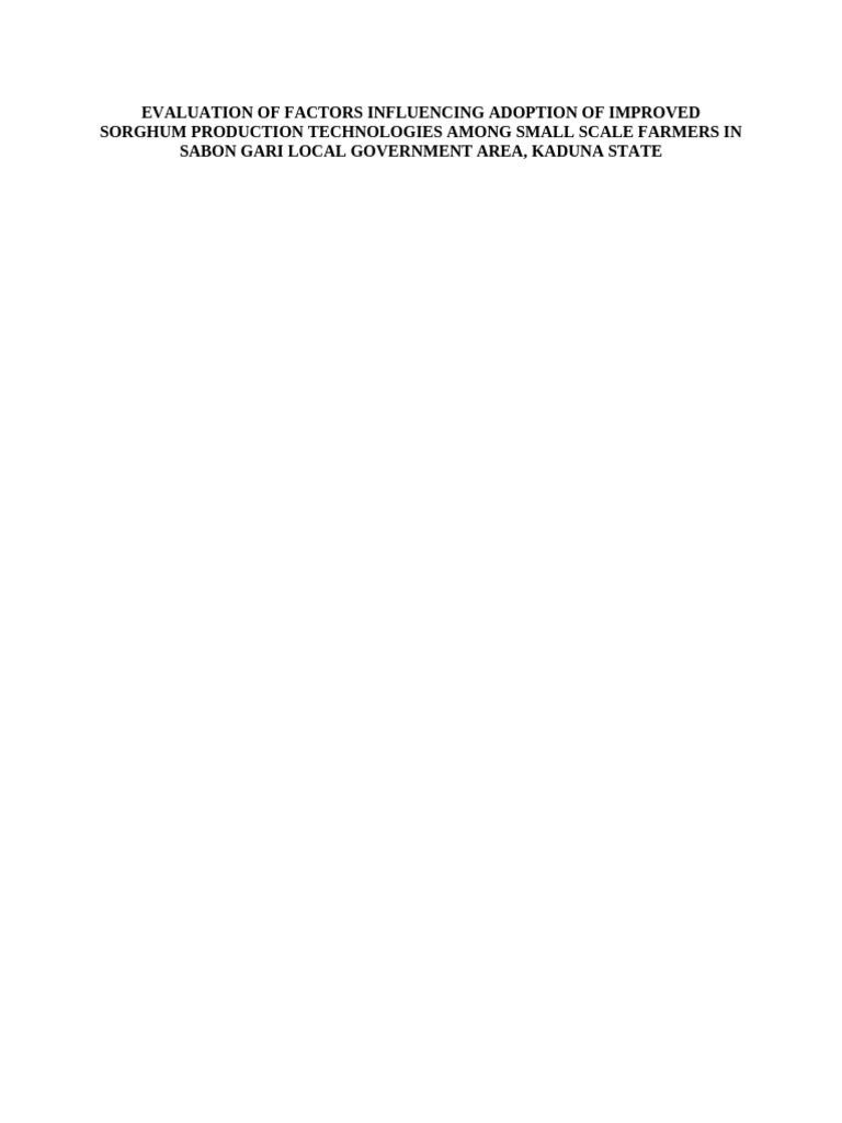 Evaluation of Factors Influencing The Adoption of Improved Sorghum Practices by Small Holder ...