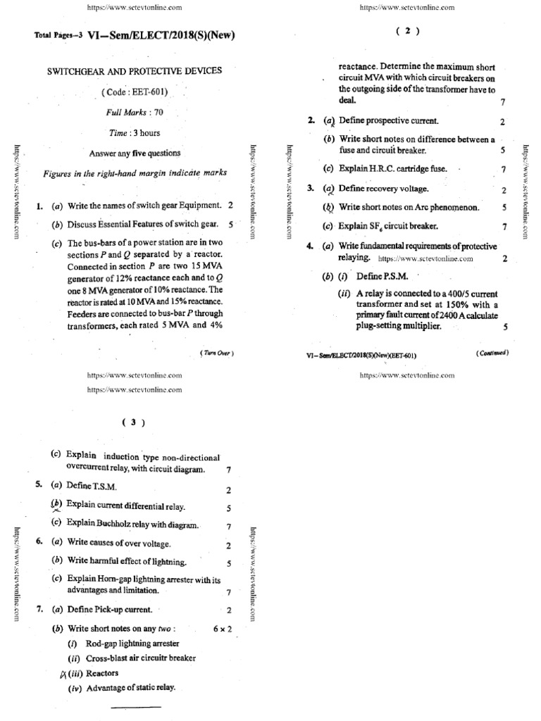 Elect 6 Sem Switchgear and Protective Devices Summer 2018 | PDF