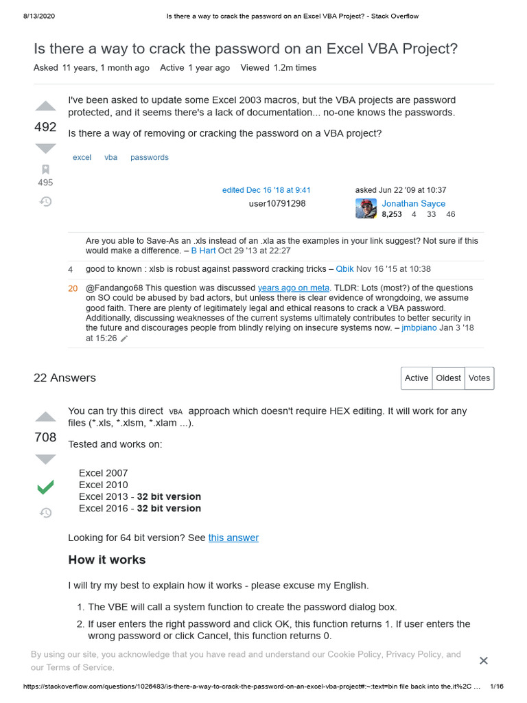 Is There A Way To Crack The Password On An Excel VBA Project - Stack Overflow | PDF | Microsoft ...