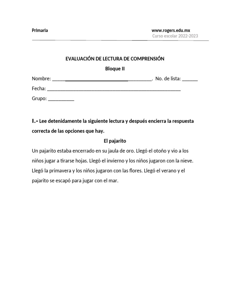 Ejemplo Evaluacion Diagnostica Lectura de Compresion Word | PDF | Arte