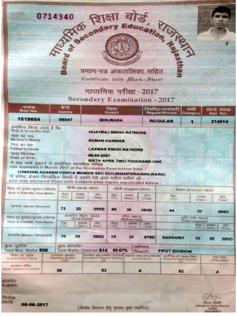 Viju 10 Marksheet | PDF