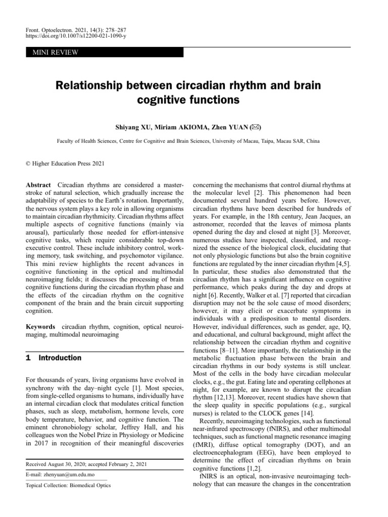 Relationship Between Circadian Rhythm and Brain Cognitive Functions | PDF | Working Memory | Sleep