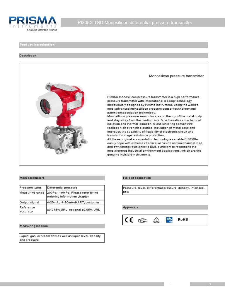 DMP305X DST (Differential) | PDF | Pressure Measurement | Pressure