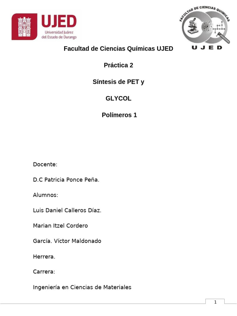 Síntesis de PET y Glicoles en Polímeros | PDF | Polímeros | Materiales
