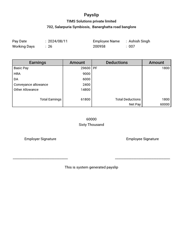 August 2024 Payslip for Ashish Singh | PDF