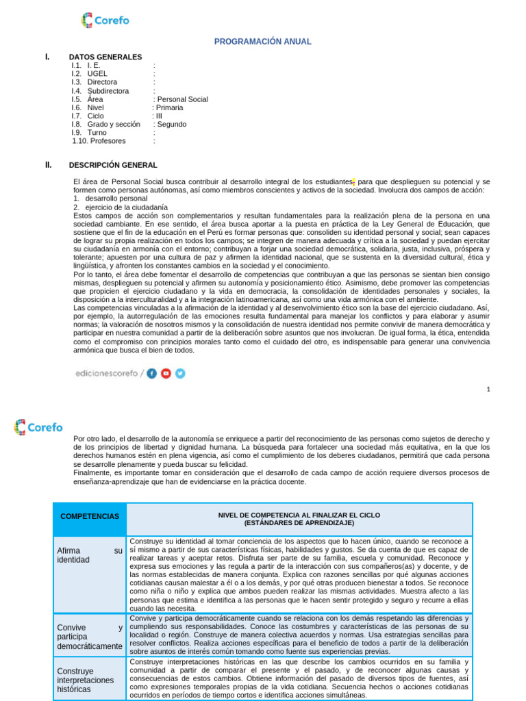 Programación Anual 2° Revisado | PDF | Aprendizaje | Democracia