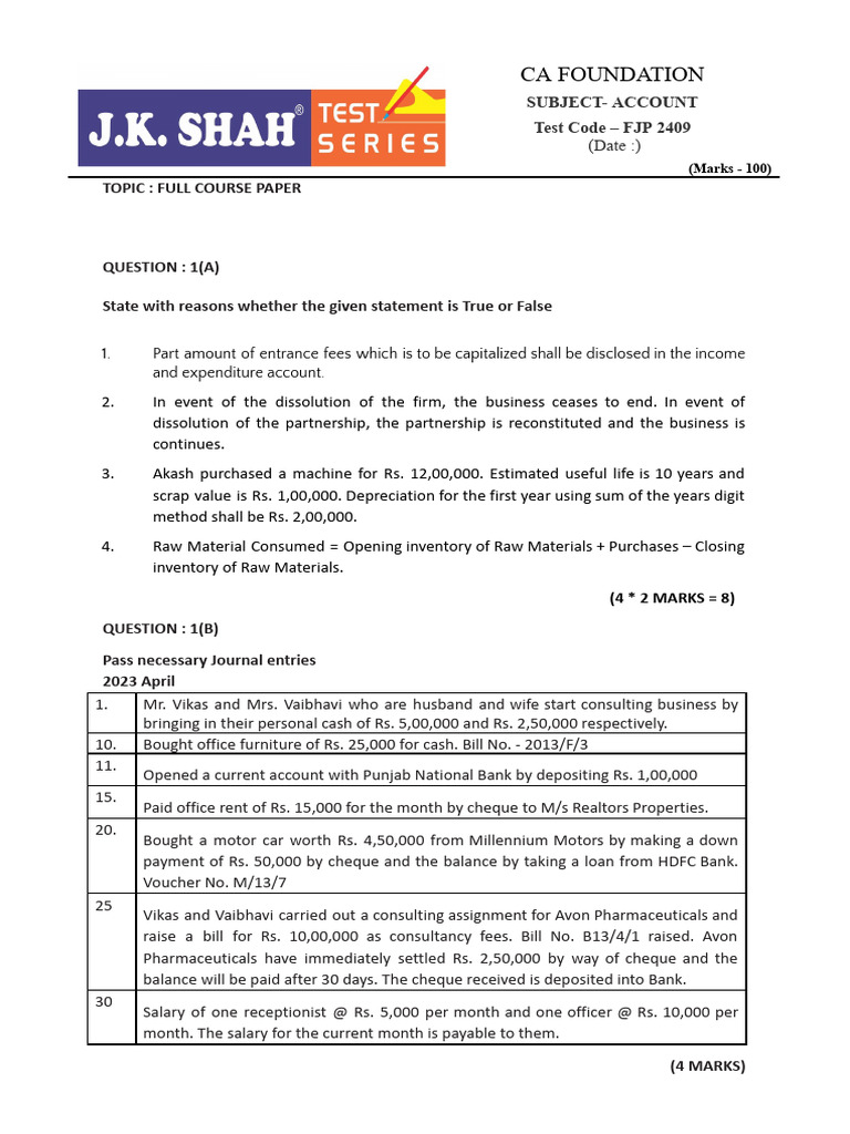 FJP 2409 - Accounts - Question Paper | PDF | Debits And Credits | Banks