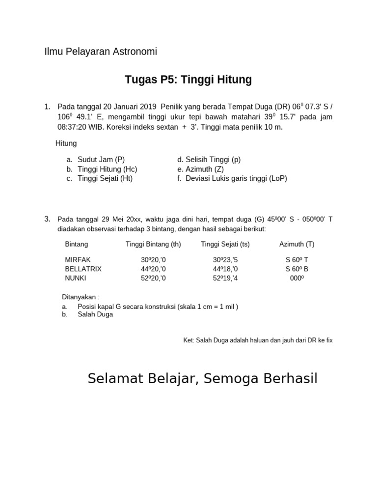 Tugas Praktek P5 Tinggi Hitung, Menghitung LoP | PDF