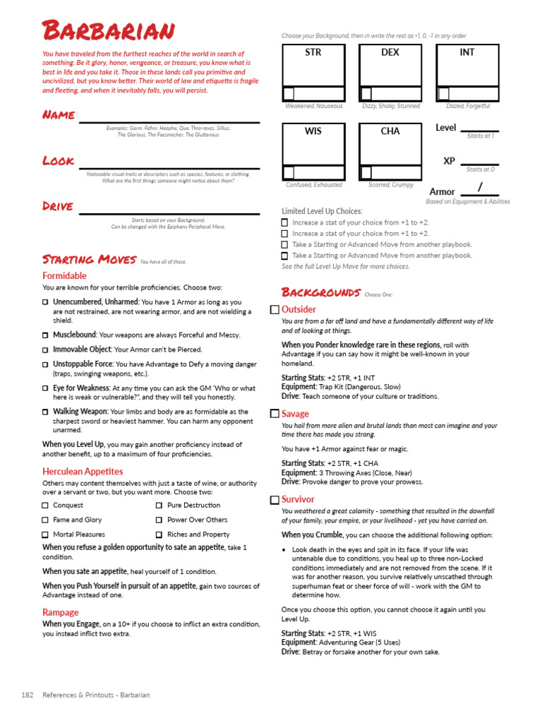 Chasing Adventure 1.6 - Barbarian - Character Sheet | PDF