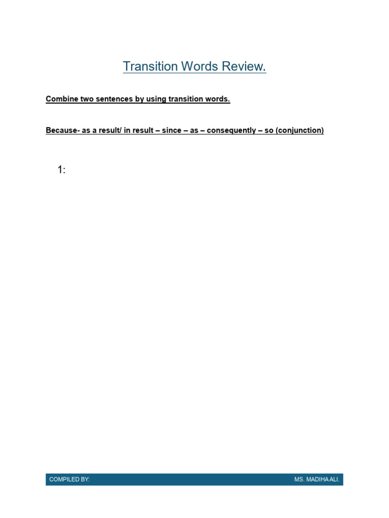 Transition Words Review. Chapter - 2-Mid Term. | PDF | Verb | Phrase