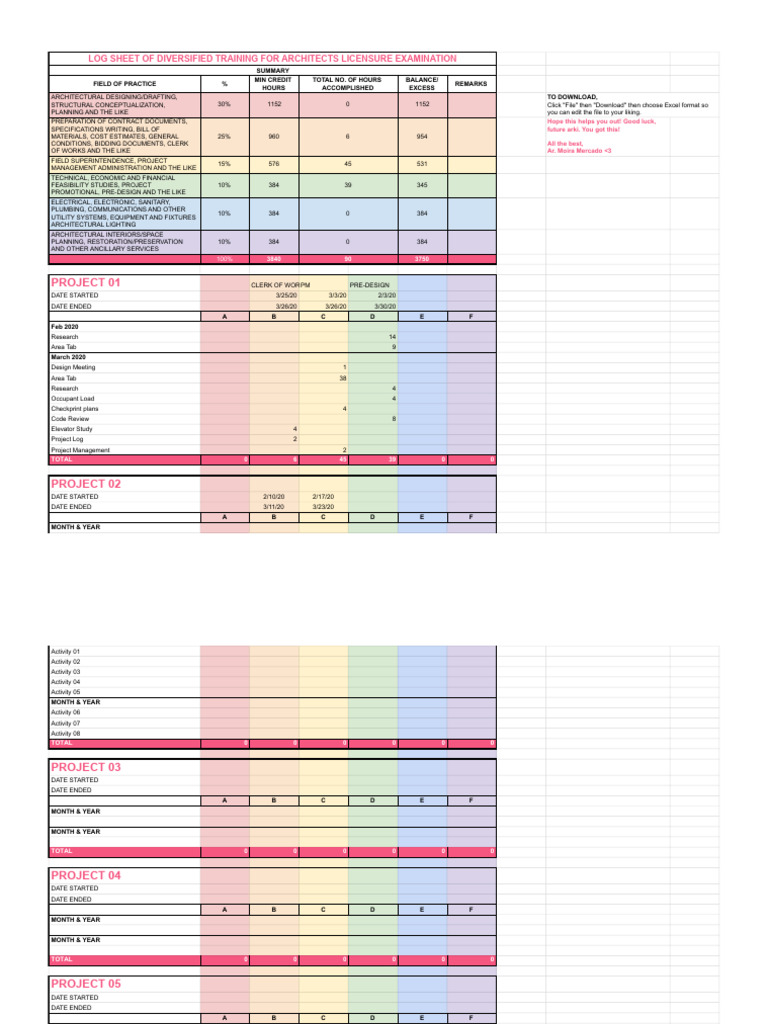 Architect Licensure Exam Training Log | PDF