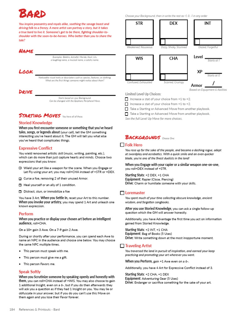 Chasing Adventure 1.6 - Bard - Character Sheet | PDF