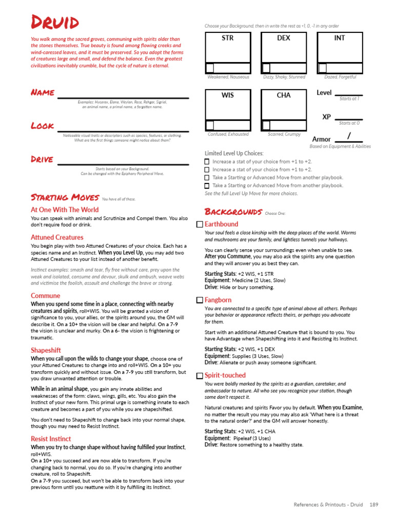 Chasing Adventure 1.6 - Druid - Character Sheet | PDF | Shapeshifting