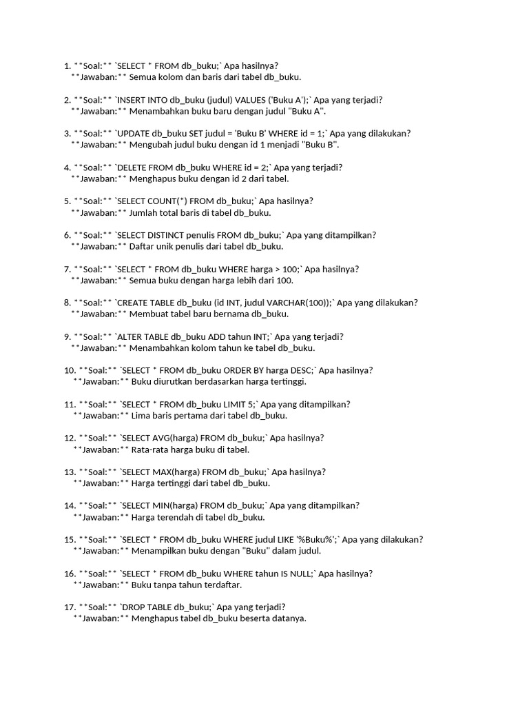 Berikut Adalah 50 Soal Berbentuk Penalaran SQL Beserta Jawabannya | PDF