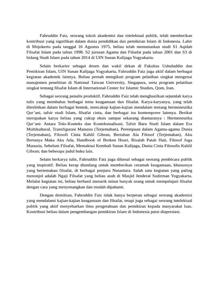 Fahruddin Faiz: Intelektual Islam | PDF