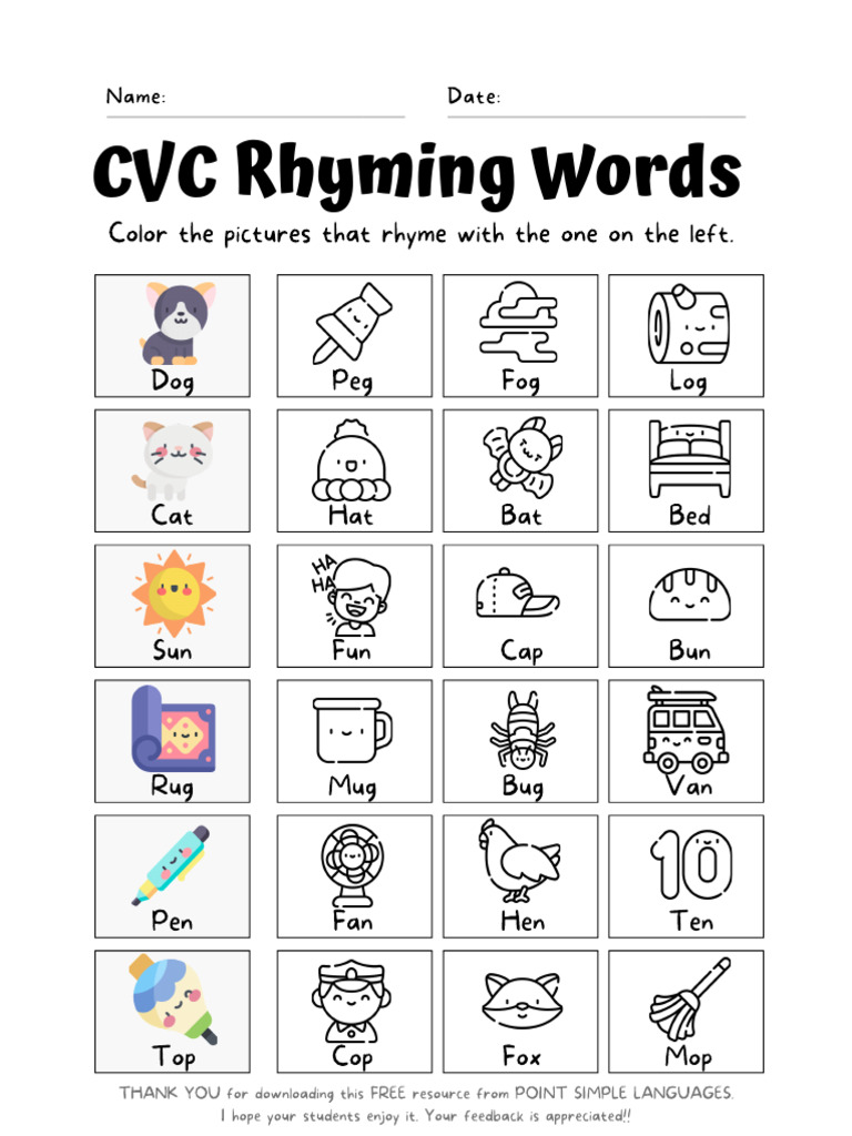CVC Rhyming Words | PDF