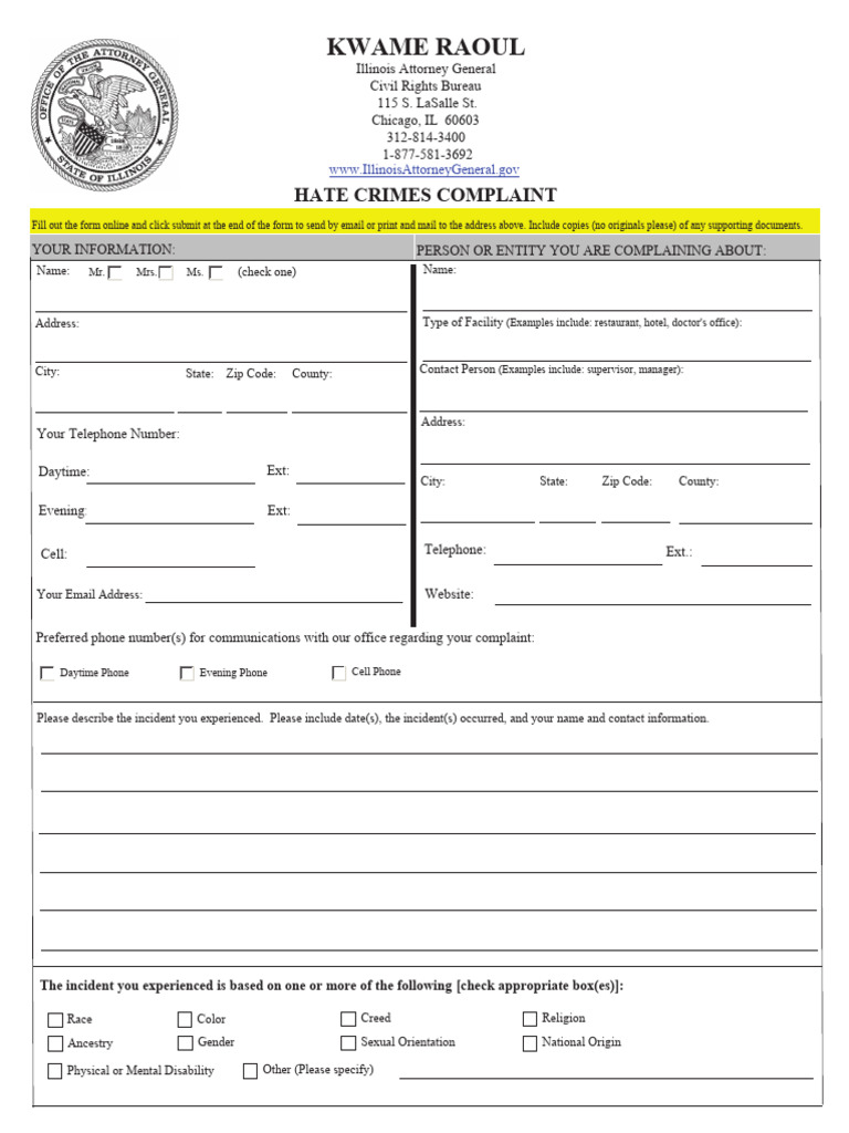 Illinois Attorney General Complaint Form | PDF | Complaint | Public Law
