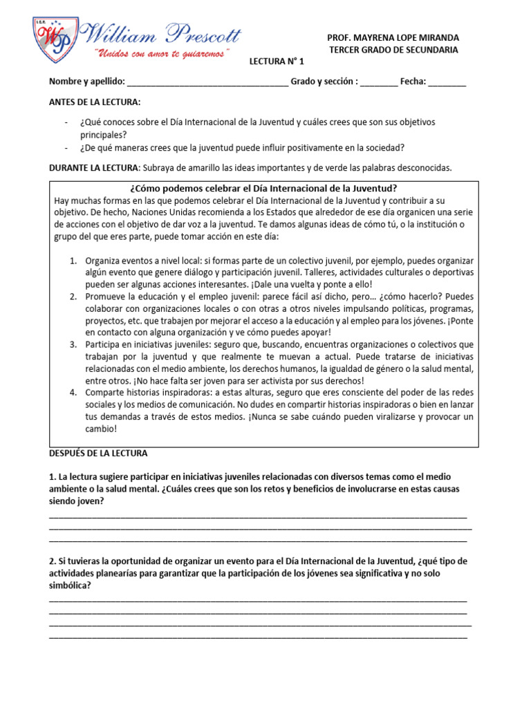 LECTURAS DE 3RO SEC - 2da Semana | PDF | Perú