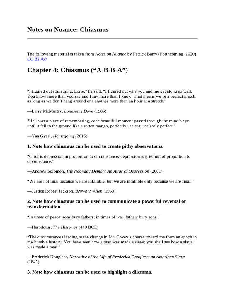 4 Notes On Nuance Chiasmus | PDF