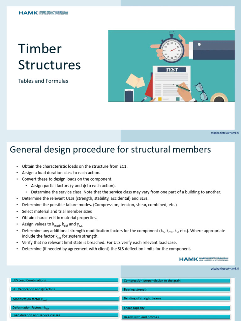 Formulas For Exam - Timber I Exam v2 | PDF | Bending | Beam (Structure)