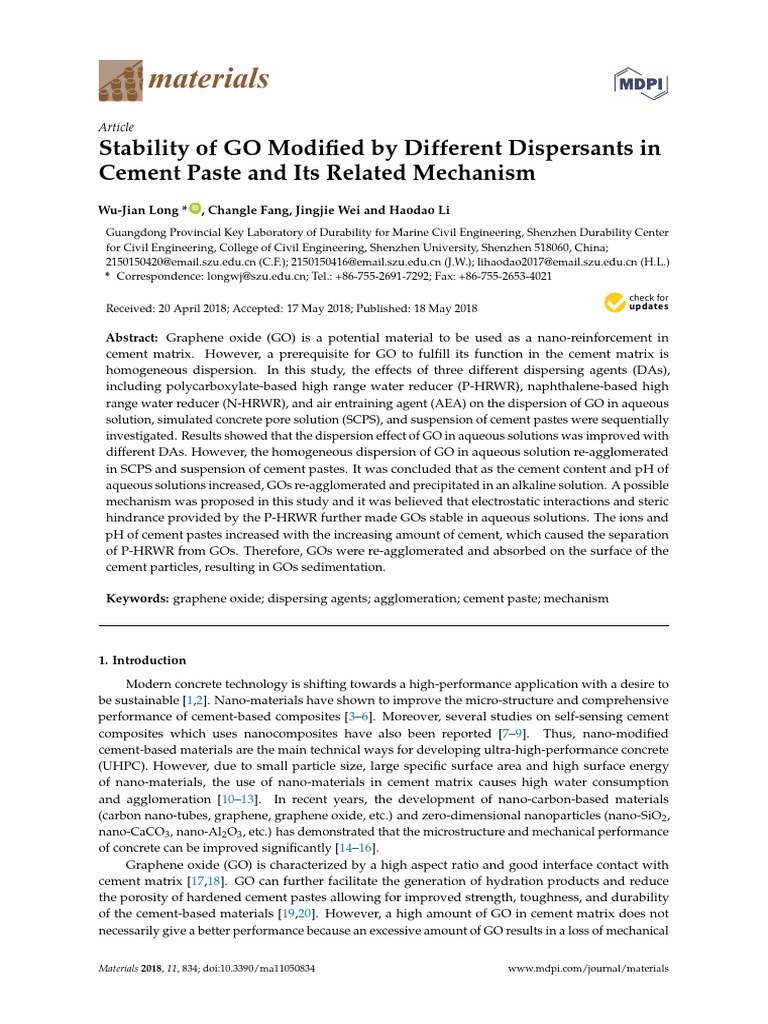 Stability of GO Modified by Different Dispersants | PDF | Adsorption ...