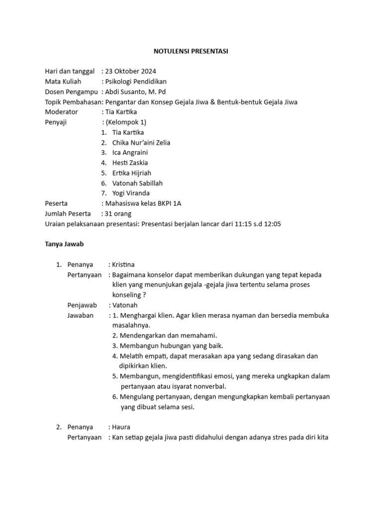 Notulensi Presentasi Psikologi Pendidikan 1 | PDF | Gaya Hidup