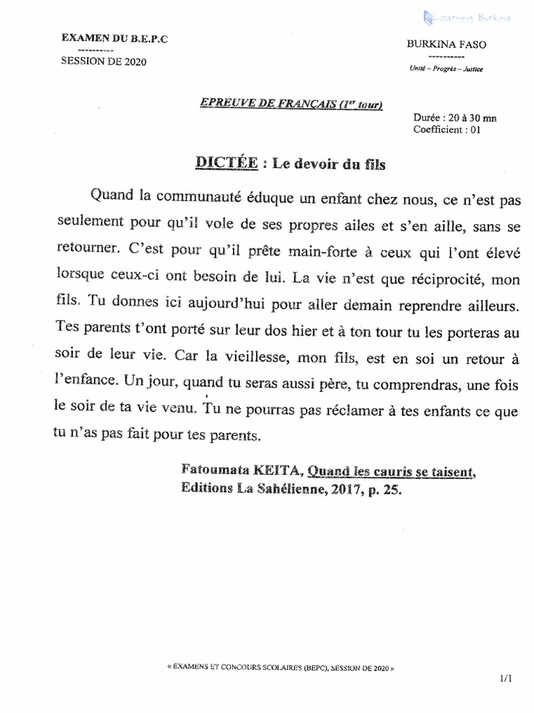 BEPC-2020-Dictee | PDF