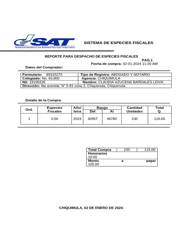 Compra de Timbre Sat | PDF