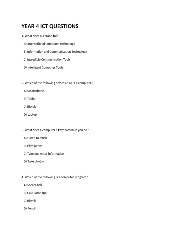 Year 4 Ict Questions Pdf World Wide Web Internet And Web