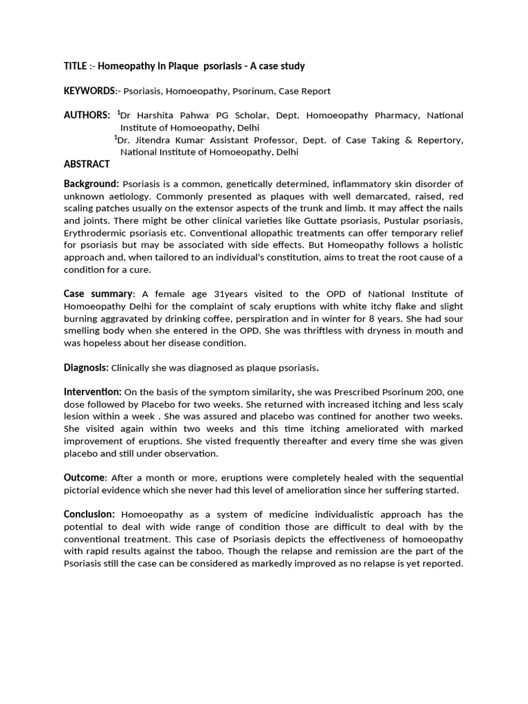 A Case of Plaque Psoriasis | PDF | Psoriasis | Homeopathy