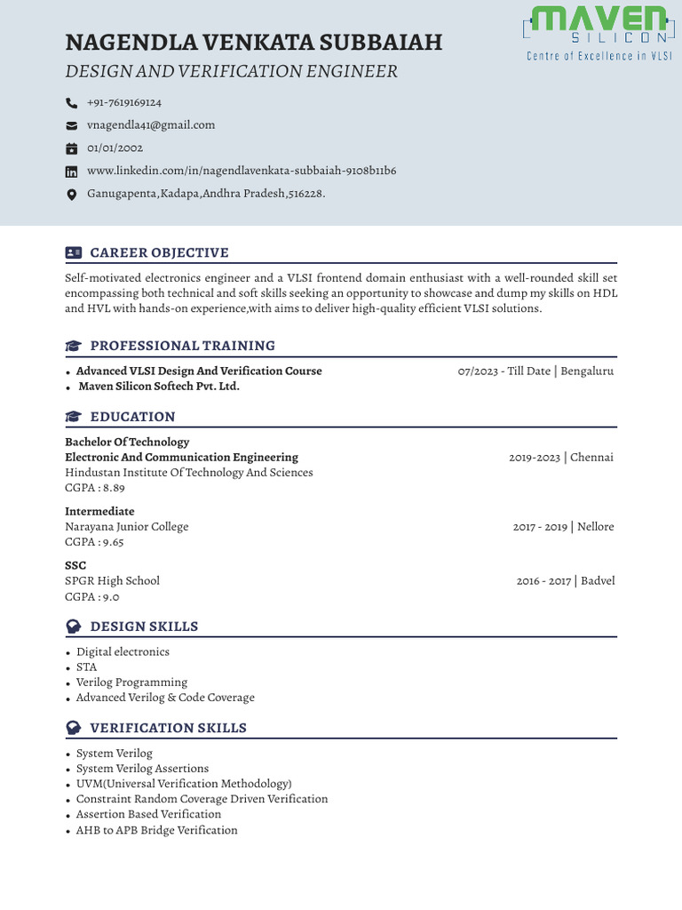 Venkata Subbaiah Maven Silicon | PDF | Hardware Description Language | Computer Science