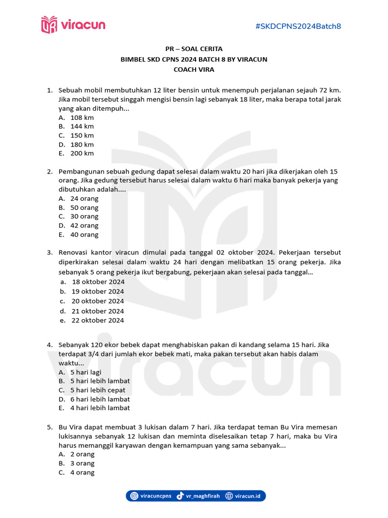 PR Soal Cerita - Viracun Batch 8 | PDF