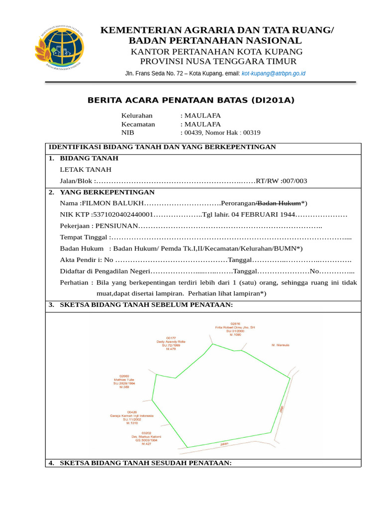 Berita Acara Penataan Batas | PDF