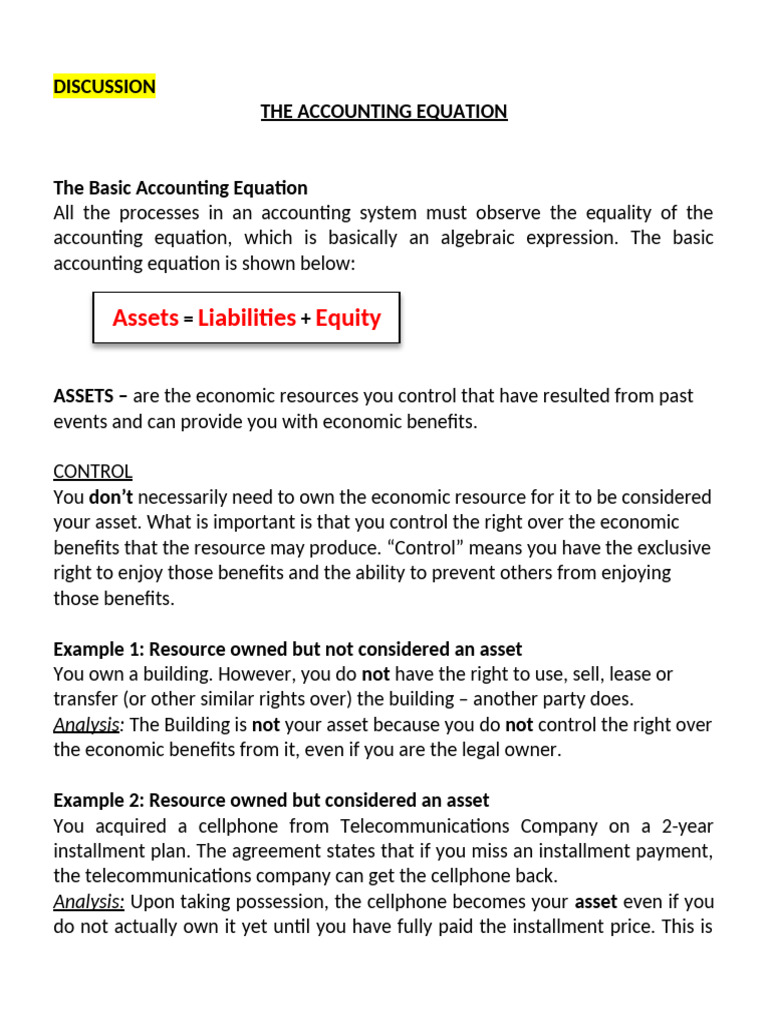 The Accounting Equation | PDF | Equity (Finance) | Expense