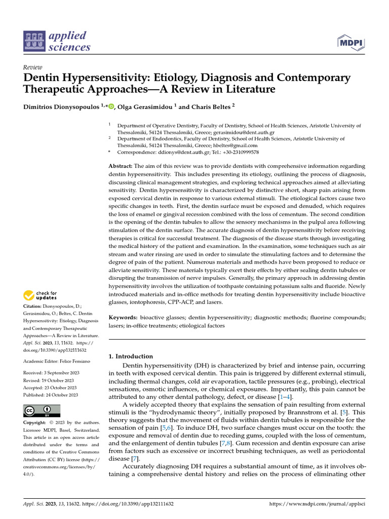 Dentin Hypersensitivity Etiology, Diagnosis and Contemporary - 2023 ...