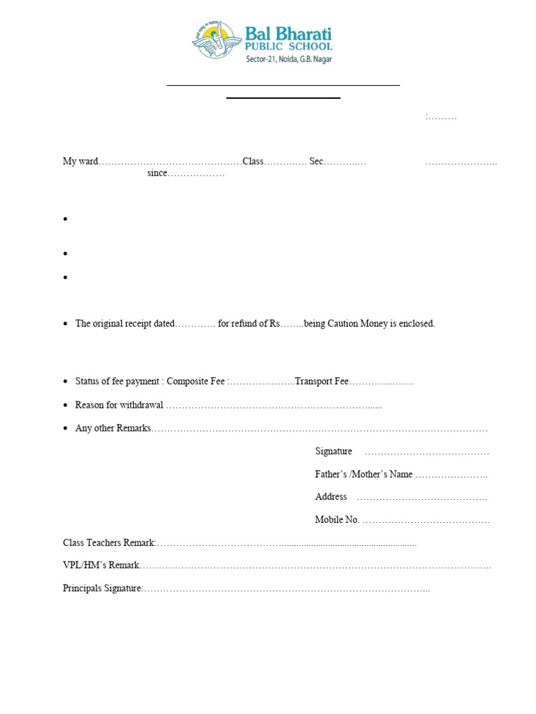 Transfer Certificate Application 2021-22 | PDF | Payments