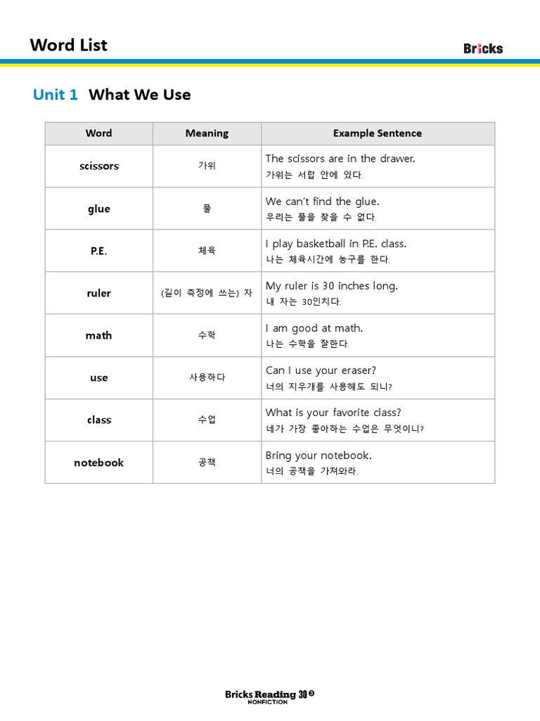 Bricks Reading 30 Nonfiction - L3 - Word List | PDF