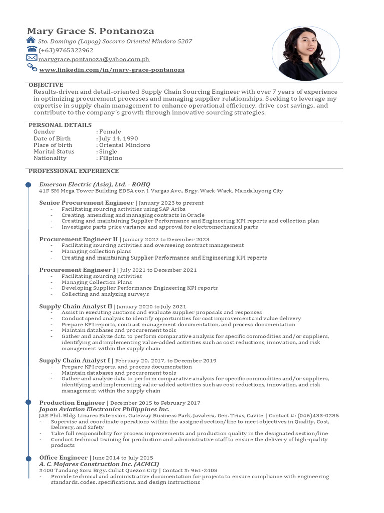 CV - Pontanoza, Mary Grace 1 | PDF | Supply Chain | Performance Indicator