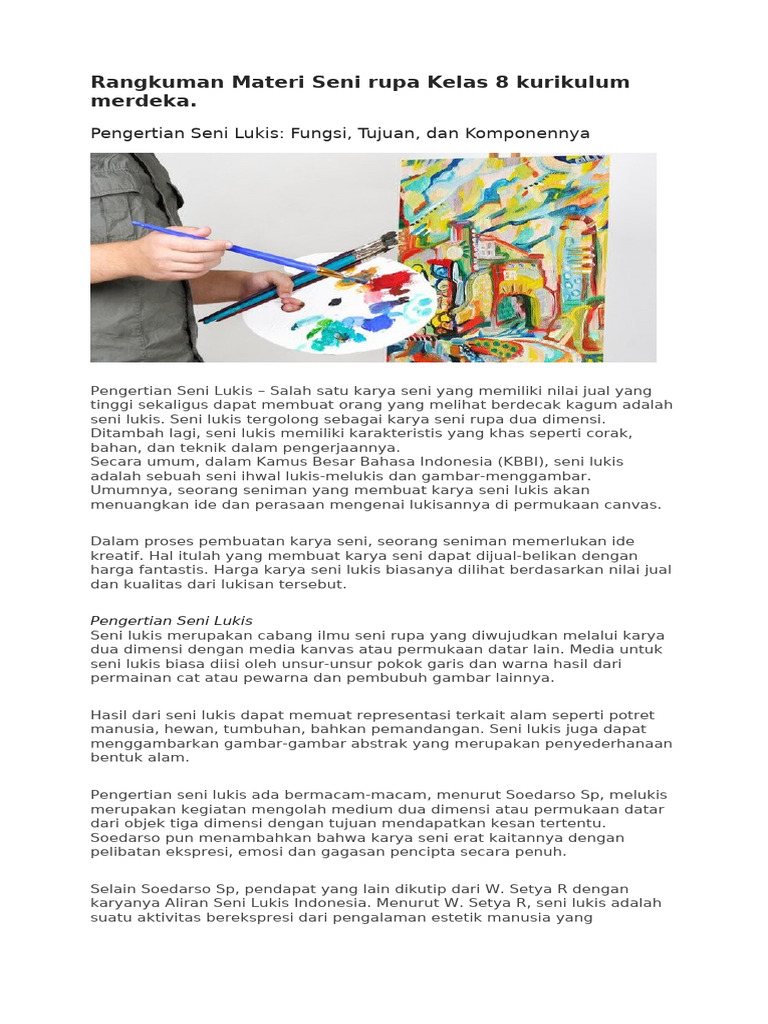 Rangkuman Materi Seni Rupa Kelas 8 Kurikulum Merdeka | PDF