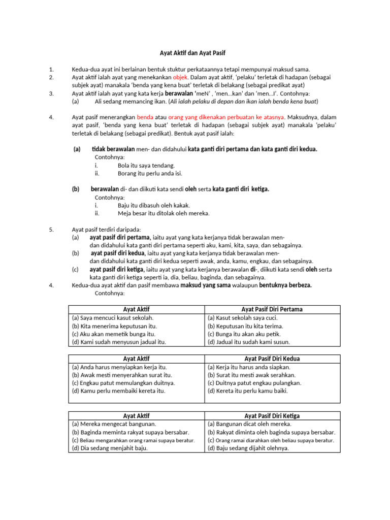Topik 23 - Ayat Aktif & Ayat Pasif | PDF
