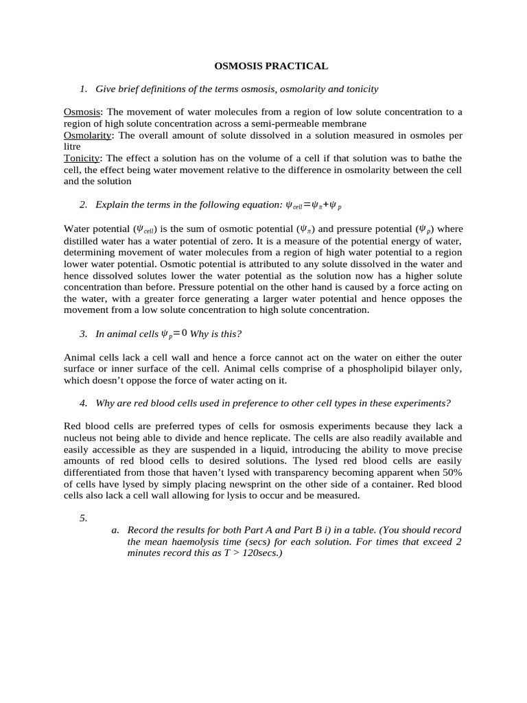 OSMOSIS PRACTICAL () | PDF | Osmosis | Cell Biology