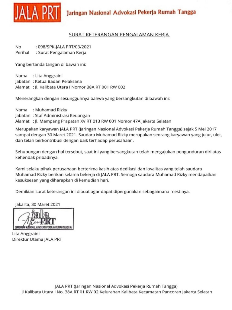 Paklaring Staf Keuangan | PDF